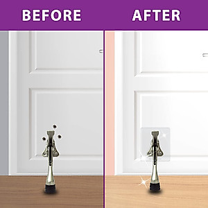 Door Stopper with Adhesive Bracket Stickers, No Drilling or Tools Needed, Available for All Doors, Door Holder, Heavy Door Stop, KickDown Door Stoppers, Bottom of Door by HASHI (White/Bracket)