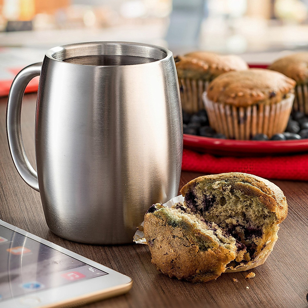 FineDine Insulated Stainless-Steel Coffee Mug with Lid and Handle (2 Pk) 14 oz - BPA-Free Spillproof Lid, Double-Wall Camping Travel Coffee Mugs, White/Black