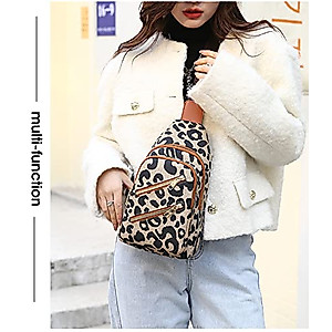 Tekzitfuir Women's Leopard Chest Bag Chest Backpack Bag Sling Crossbody Bag Satchel Backpack Purse