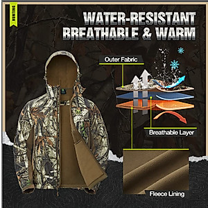 TIDEWE Hunting Clothes for Men with Fleece Lining, Safety Strap Compatible Water Resistant Silent Jacket and Pants, Hunting Suit for Climbing Hiking Trekking Camping (Next Camo G2 Size L)