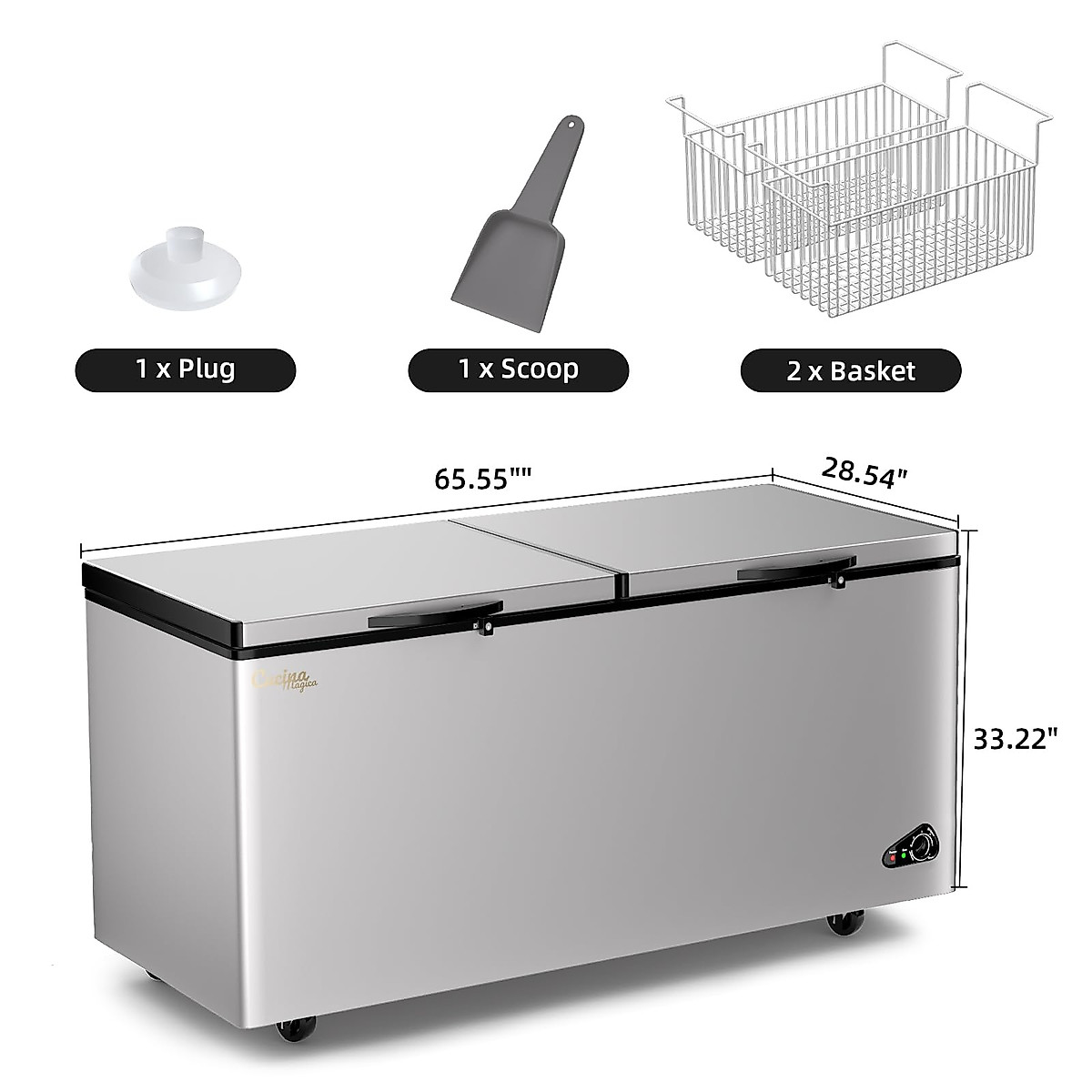 20 Cu Ft Chest Freezer - Large Commerical Deep Freezer with Removable Baskets - Top Open Door Compact Freezer w/Adjustable Temperature Quiet Energy Saving for Families Office and Garage - Silver