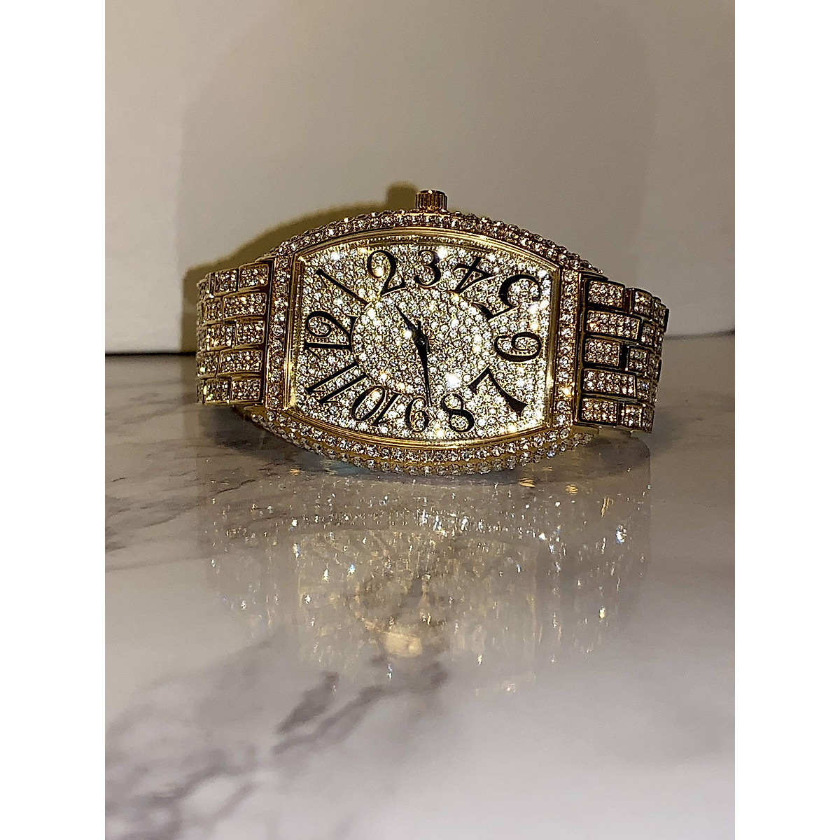 Men's Wrist Watch Band Luxury CZ Diamond Iced Out Watch Gold Numeric Rectangle Square Dial Watch For Men Women Hip Hop Rapper Choice, Men Watch, Mens Jewelry, Iced Watch Custom Fit, Bust Down Watch