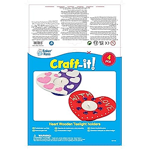 Baker Ross EM1183 Heart Shaped Tealight Holders - Pack of 4, Wooden Arts and Craft Kit for Kids, Design and Paint Yourself, Ideal Home or School Activity, White