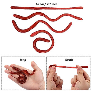 Gejoy 16 Pieces Fake Earthworm Plastic Lifelike Worm Soft Stretchy Rubber Earthworms Trick Toy for Halloween April Fool's Day Party