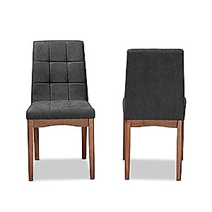Baxton Studio Tara Dining Chair Set Transitional Dark Grey Fabric Upholstered and Walnut Brown Finished Wood 2-Piece Dining Chair Set