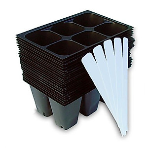 9GreenBox - Seedling Starter Trays, 144 Cells: (24 Trays; 6-Cells Per Tray), Plus 5 Plant Labels