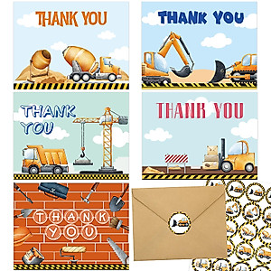 Construction Thank You Cards 24 Pack Kids Thank You Notes Greeting Cards with Envelopes Birthday Teacher Gift