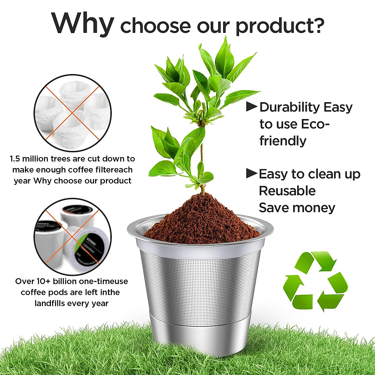 Reusable k Cup Coffee Filters,Universal stainless steel Refillable k-Cups Filter Use for Keurig 2.0 and 1.0 Coffee Makers-brewers(2pack)…