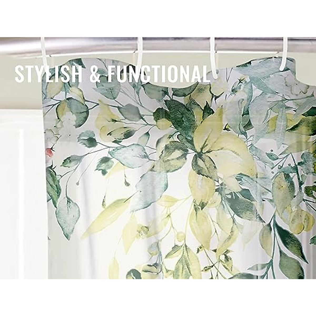 Funnytree 72x72 Inch Green Eucalyptus Shower Curtain Set with 12 Hooks - Lightweight, Water-Repellent for Bathrooms, Bathtubs