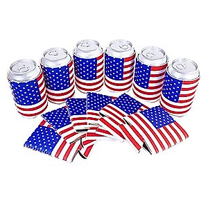 Can Cooler Sleeve 12pcs USA Flag Can Coolers Bulk Patriotic Can Sleeve Neoprene for Can and Bottle 12 oz, Perfect For Veterans Day, and Every Day(USA Flag, 12 Pack)