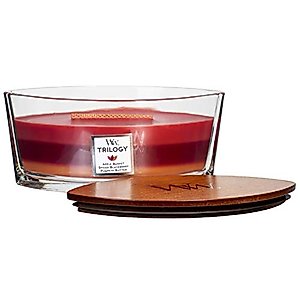 WoodWick Trilogy Autumn Harvest - Apple Basket, Spiced BlackBerry, Pumpkin Butter Scented Crackling Wooden Wick Candle in Glass Vessel
