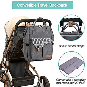 Lekesky Diaper Bag Backpack, Baby Diaper Bag for Mom Travel Back Pack with Changing Pad and Stroller Straps, Unisex and Stylish, Grey