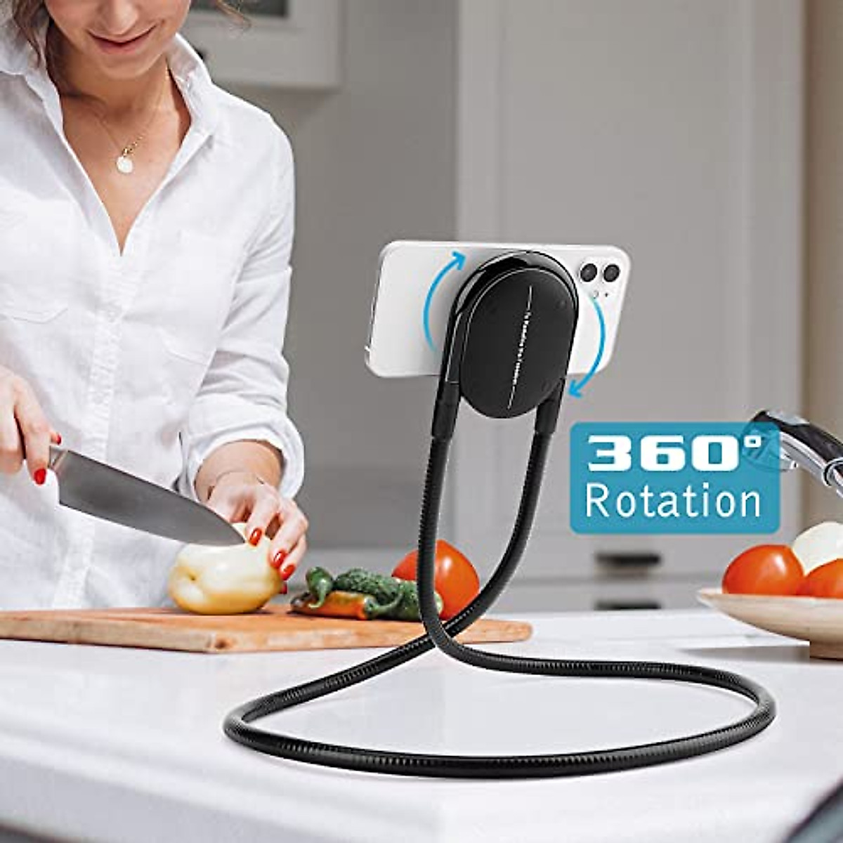 B-Land Magnetic Phone Holder for MagSafe, Adjustable Neck Phone Holder Gooseneck Cell Phone Holder for Bed, Only Work for iPhone 13, 13 Pro, 13 Mini, 13 Pro Max, 12, 12 Pro, 12 Pro Max (Black)