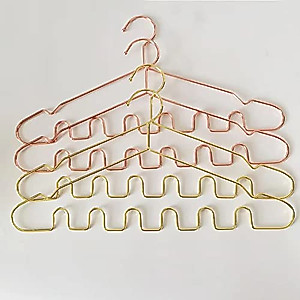 Multifunctional Wavy Hangers, Vest Hangers, Bra Hangers, Scarf Hangers, Space-Saving Metal Hangers for Hanging Halter Tops, Vests, Scarves, Ties, Belts, Hats Hangers。 (5 PCS) (Rose-Gold)