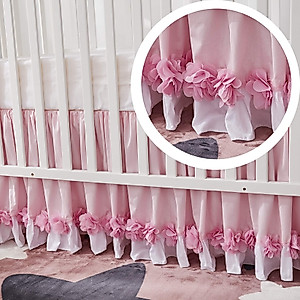 Brandream Crib Bedding Set for Girls Pink Princess Nursery Bedding 3 Pc Sweet Daisy Ruffle Blanket, 100% Cotton