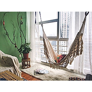 RISEON Handmade Boho Large Brazilian Macrame Fringe 2 Person Double Deluxe Hammock Swing Net Chair for Beach, Yard, Bedroom, Patio, Porch, Indoor, Outdoor, Wedding Decor 95" Lx 59" W