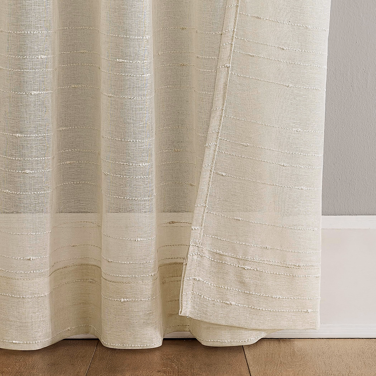 No. 918 Claudia 2-pack Slub Stripe Linen Texture Rope Tab Semi-Sheer Tie Top Curtain Panel Pair, 50" x 84", Natural Beige