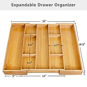 oridom Expandable Bamboo Kitchen Drawer Organizer with 4 Removable Inserts for Cutlery and Utensils, Adjustable Bamboo Wood Cutlery Tray in Drawer for Flatware and Silverware in Kitchen, 9 Slots