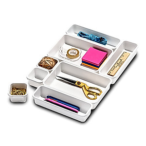 madesmart Antimicrobial 8-Piece Interlocking Bin Pack Customizable Multi-Purpose Drawer, One Home Organization, EPA Certified, White