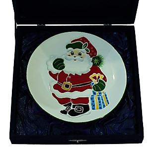 Anka Handcrafts - Christmas Home Decors – Santa with Gifts - Handmade & Handpainted Ceramic Plates with Unique Embossed Surface – w Navy Int. Velvet Case – Christmas for Homes 780
