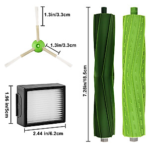 HORPKUN Replacement Parts for iRobot Roomba i7 i7+ i3 i3+ i4 i6 i6+ i8 i8+/Plus E5 E6 E7 j7 I,E &J Series Vacuum Cleaner, 2 Set Rubber Brushes, 6 Filters, 6 Side Brushes,3 Vacuum Bags