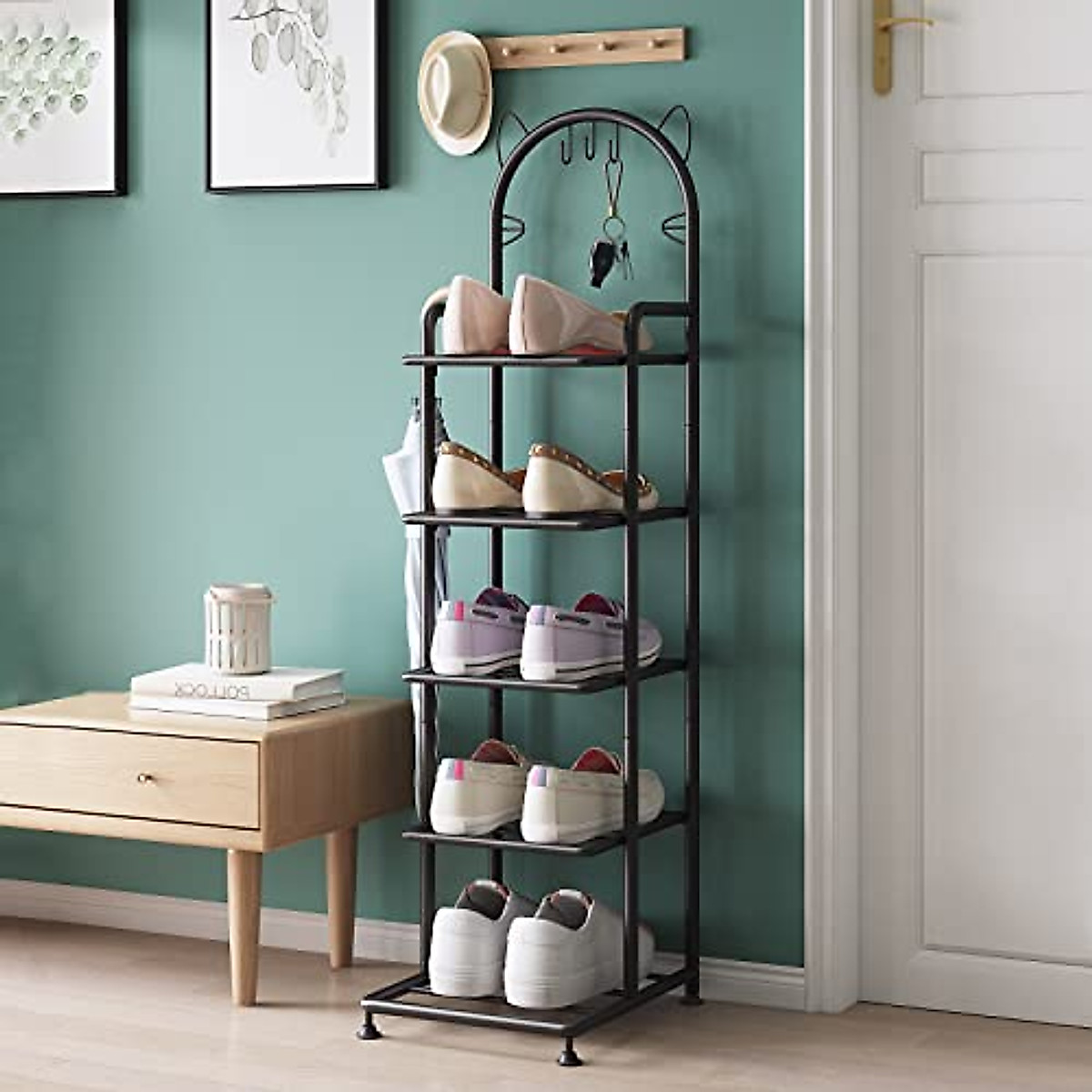 AZERPIAN Shoe Rack 5 Tier Vertical Storage Organizer Shelf Sturdy Metal Free Standing Shoe Tower Saving Space for Closet Entryway Bedroom Dorm, Black (Black, 5 Tier)
