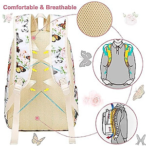CAMTOP School Backpacks for Teen Girls Lightweight Elementary Middle Backpack Bookbags Set Medium(17 Inch,Butterfly Rose)