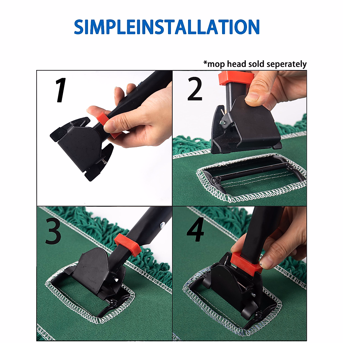 Matthew Cleaning Commercial Quick-Change Dust Mop Handle with Clip-on Metal Gripper for Heavy Duty Mop Head Replacement Holder, Fiberglass Handle 60 inch 6packs-Red