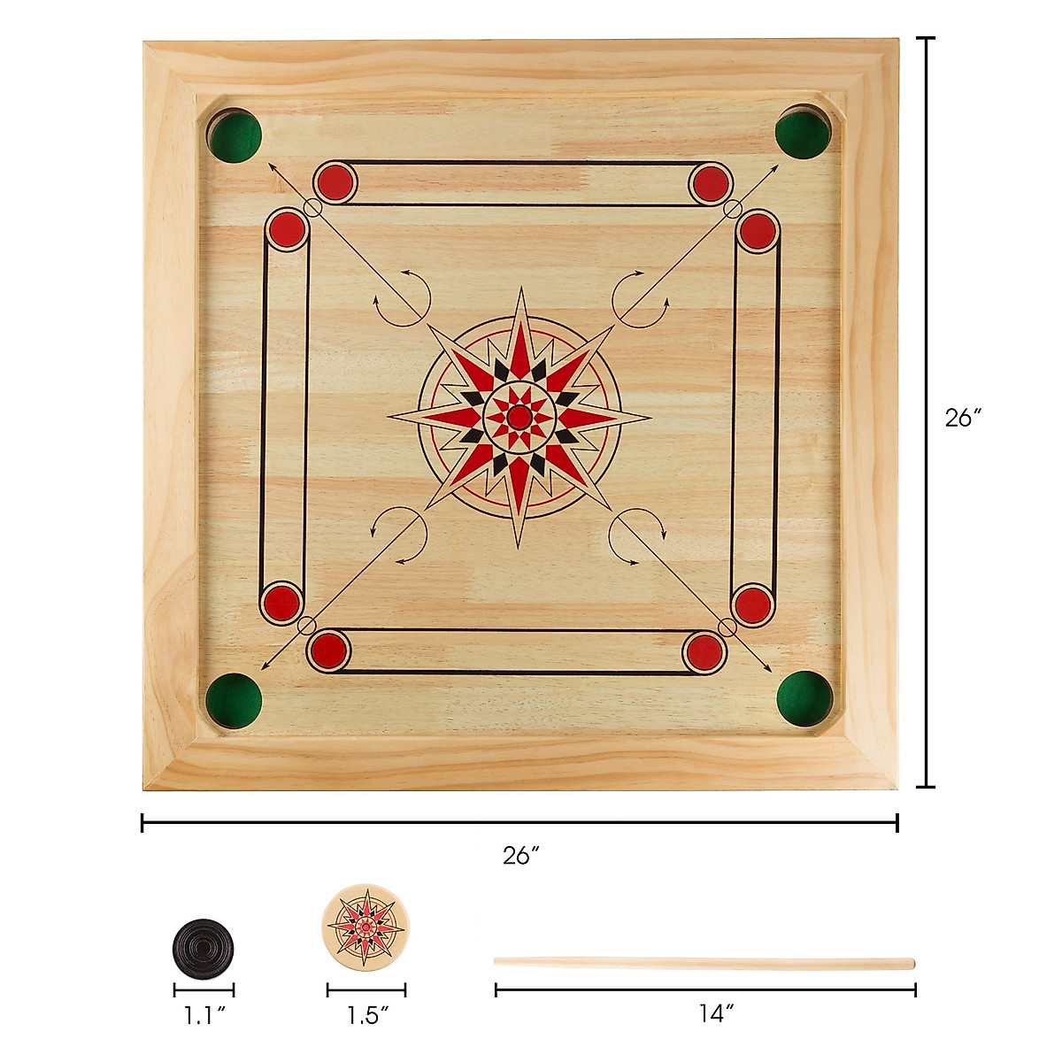 Deluxe Wooden Large Size Carrom Table Game Set - Includes Cue Sticks, Coins, Queen and Striker!