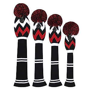 Scott Edward Knitted Golf Head Covers 4PCS Handmade Fit Well for Driver and Fairway Woods with Long Neck Pom Pom Golf Club Headcovers Set