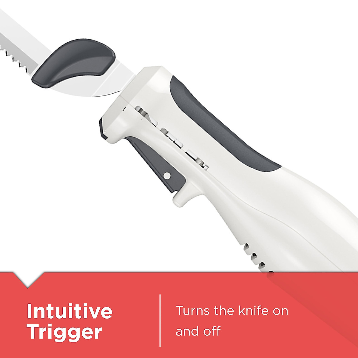 BLACK+DECKER 9 inch Electric Carving Knife, Comfort Grip Handle & Safety Lock Button, Stainless Steel Blades and Dishwasher Safe Parts, White