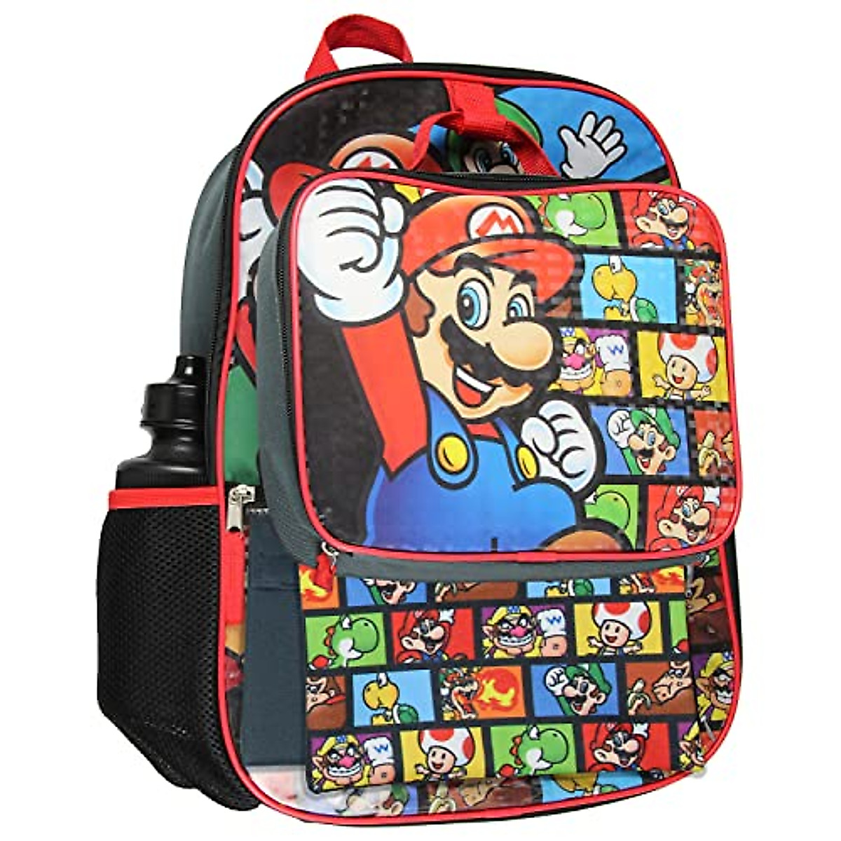 Nintendo Backpack Super Mario 5 PC Shimmer Character 16" Lunch Box Combo Set