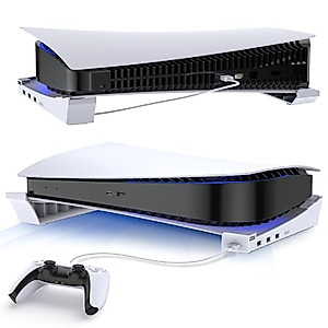FASTSNAIL Horizontal Stand for PS5 with 4 USB Extension, Cabinet Console Laydown Holder with Charging Data USB Hub, Accessories Stand Compaitble with Playstation 5 Disc & Digital Edition Console