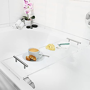 Navaris Acrylic Bath Tray - Bathtub Caddy Bridge Shelf Rack for Wine Glass Book Phone Tablet eReader Bathing Accessories with Handles - 28.7" x 9.1"