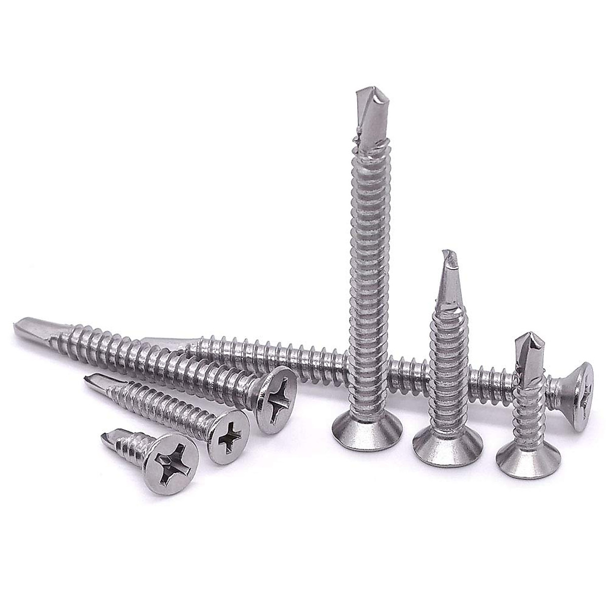 #6 x 1/2" Flat Phillips Drive Head Self Drilling Screws for Metal, 410 Stainless Steel Sheet Metal Tek Screws, Countersunk Head, Quick Self Tappers for Indoor Outdoor, 100 pcs