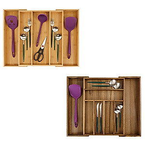 Utoplike Bamboo Expandable Kitchen Drawer Organizer and Acacia Expandable Cutlery Drawer Organizer