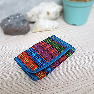 Mia Jewel Shop Multicolored Woven Striped Slim Soft Trifold Wallet Coin Purse with Card Slots - Womens Unisex Fashion Handmade Bags Boho Travel Accessories (Turquoise)