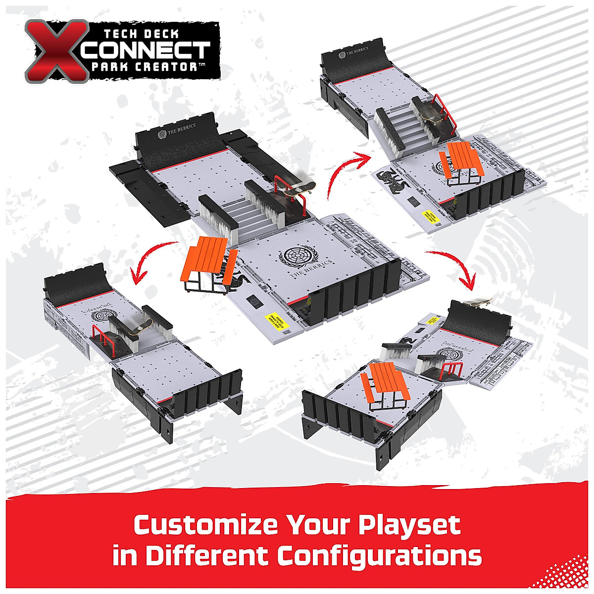TECH DECK, The Berrics Transforming Park, X-Connect Park Creator, 30-inch Wide Foldable Playset with Storage and Exclusive Fingerboard, Kids Toy for Ages 6 and up