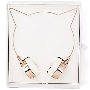 Lux Accessories Rose Gold Cat Ear Headphones Wire Frame Headset w Microphone
