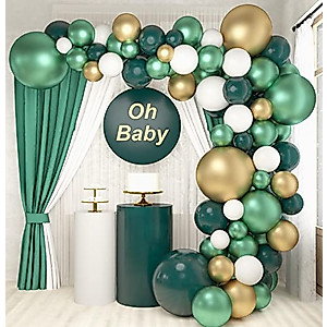 18Inch Jungle Safari Wild One Metal Green Gold Balloons Balloon Garland Arch Kit, Green Gold Metal White Balloons, Jungle Safari Wild One Birthday Baby Shower Wedding Party Decorations for Boy