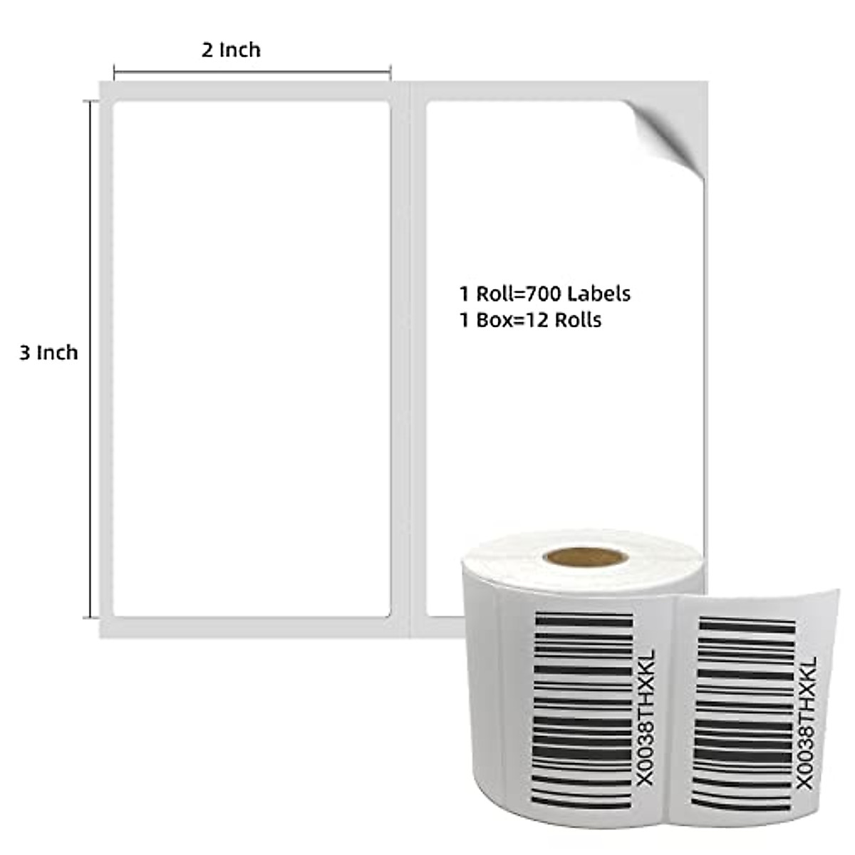 AKOGIRSE 3" x 2" Address FBA UPC Barcode Direct Thermal Labels, 12 Rolls/8400 Labels, Multipurpose Perforated Label, Ultra Strong Adhesive, Compatible with Zebra, Munbyn & Rollo Desktop Printers