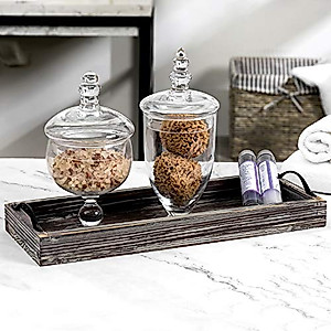 MyGift 16 Inch Rustic Torched Wood Toilet Tank Tray Organizer Storage Countertop Jewelry and Vanity Tray with Black Metal Handles