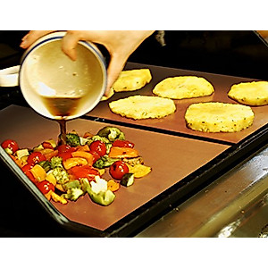 Premium Large Copper Grill and Bake Mats Set of 4 with Oil Brush - 15.75 X 13 inches - Non Stick BBQ Grill Mats for Grilling & Baking on Gas, Charcoal, and BBQ Grills - Easy to Clean and Reusable