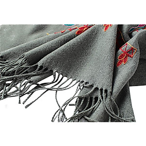 Urban CoCo Women's Embroidered Oversize Tassel Shawl Scarf Wraps for Women (Gray)