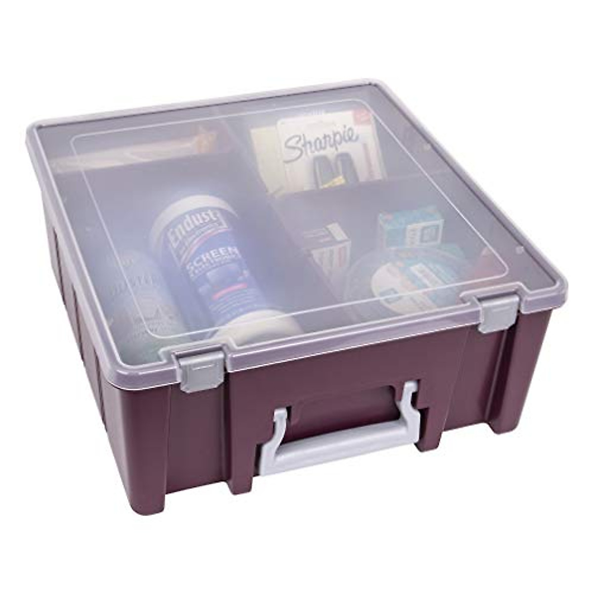 AB Designs 6990ABP Super Satchel Double Deep with Removable Dividers, Stackable Home Storage Organization Container, Plum