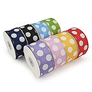 UnionJoy Polka Dot Ribbon Wired Edge Ribbon, 1.5 Inch x 10 Yards Roll, Craft Ribbon for DIY Gift Wrapping Wreath Floral Arrangement Bow Decoration (Black & White Dots)