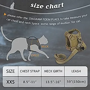 Cat Harness and Leash Set for Travel Training, no Pull Escape Soft Control Handle Tactical Vest for Puppy Kitten Small cat with ID tag,Adjustable snug Jacket Breathable air mesh Universal Anxiety