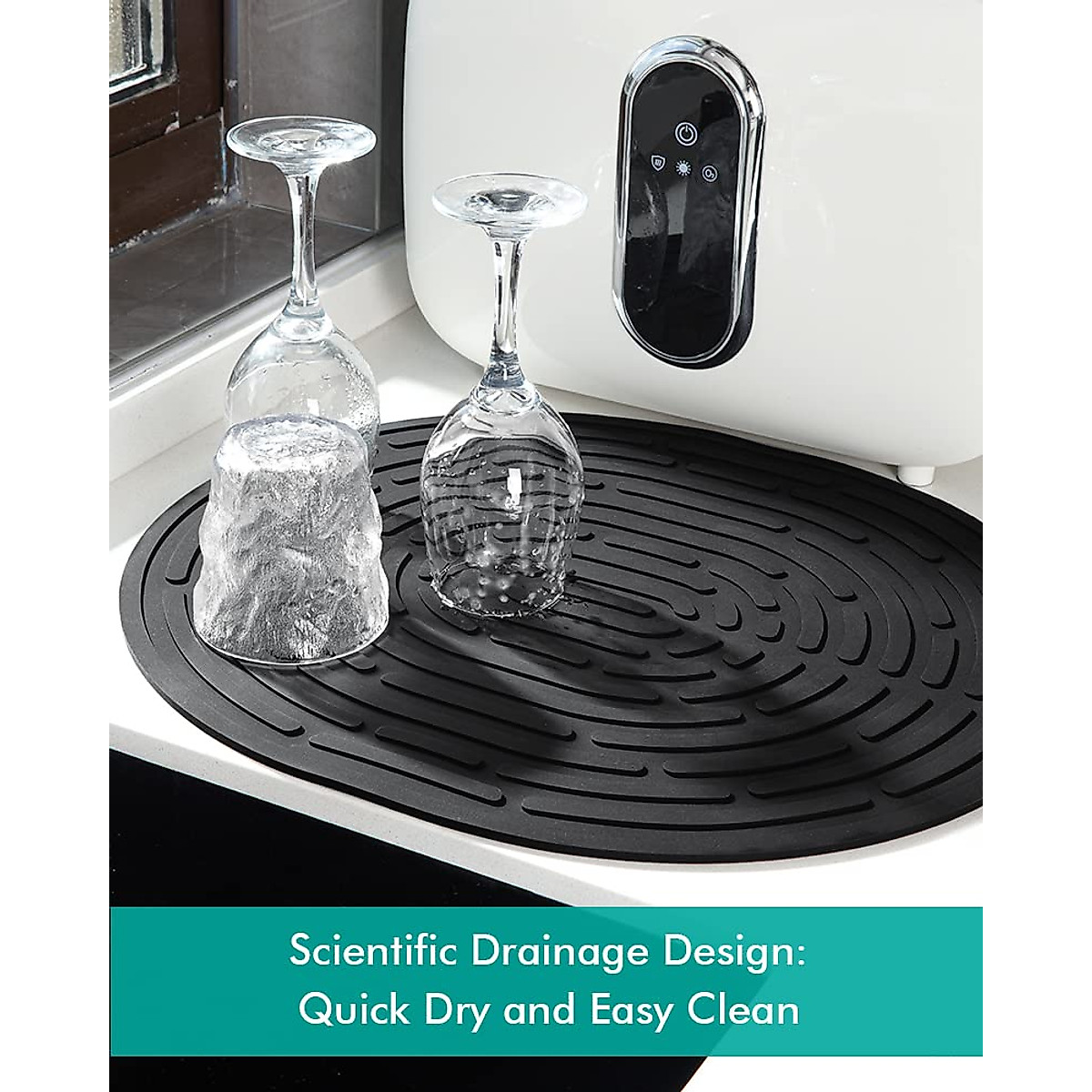 Dish Drying Mat-Silicone Drying Mats for Kitchen Counter-12"x18"Heat Resistant Mat Kitchen Gadgets Accessories-Bar Mat Coffee Mat Drying Pad for Countertop BLACK