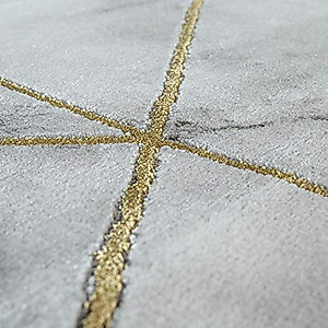Marble Patten Area Rug in Gold Cream for Living Room with Contour Cut, Size: 3'11" x 5'7"