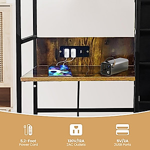 WEGOODLDER 3-Tier Vinyl Record Storage Stand with Built-in USB Ports and Power Outlets, Brown